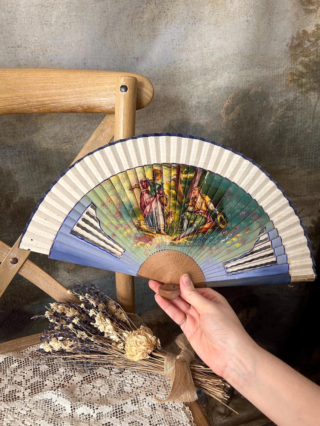 Vintage 60s Wood Rococo Folding Fan-hand Fan Historical 18th Century ...