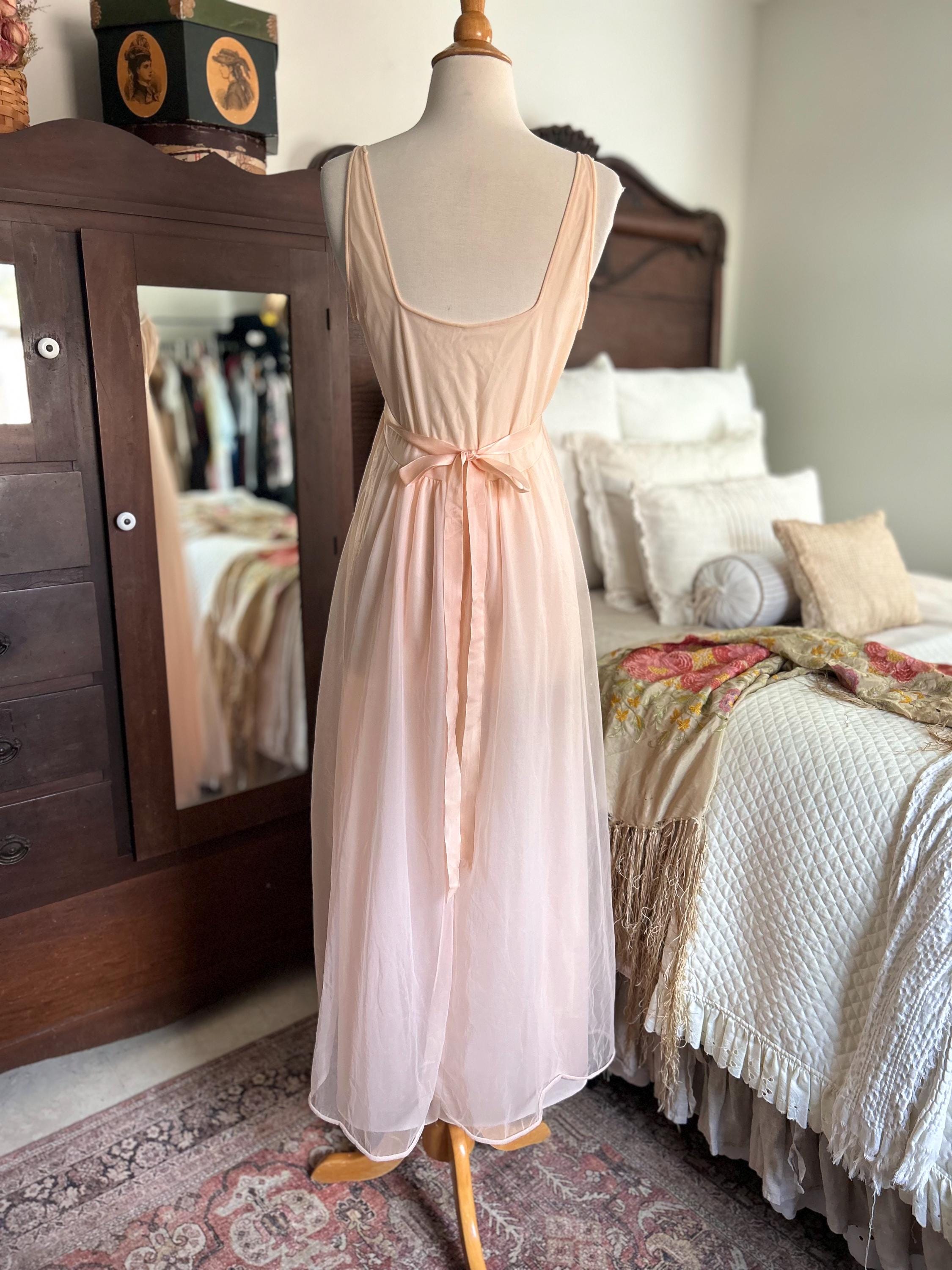 Vintage 50s or 60s Peach Nightgown With Floral Lace Appliques, Sheer ...
