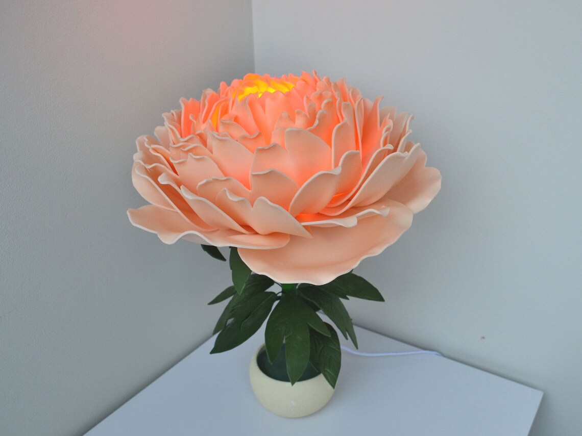 Peach Peony Flower Table Lamp Bedside Table Night Lamp Accent - Etsy