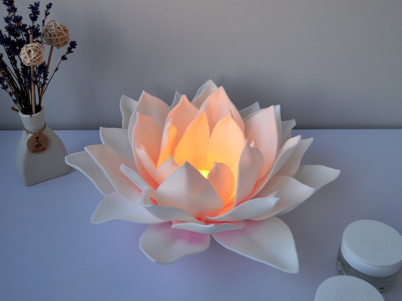Lotus Small Table Lamp With LED Candle Fairy Flower Night Lamp Yoga ...