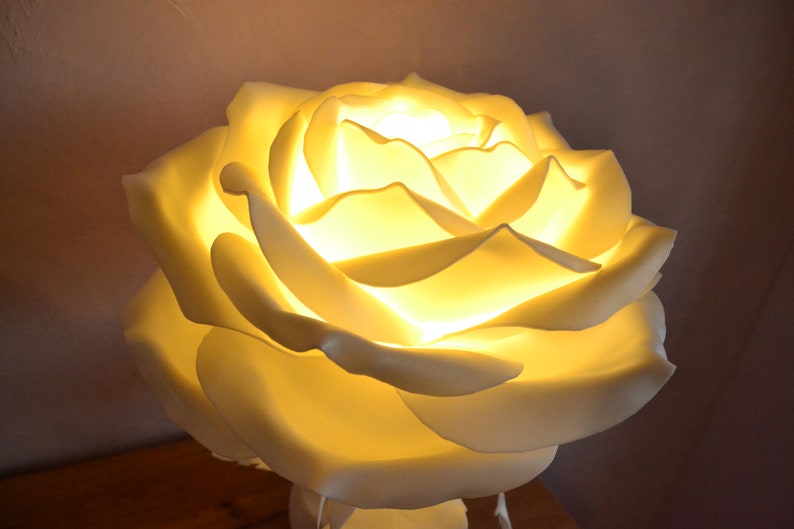 White Rose Nightstand Lamp Giant Flower Unique Bedside Lamp - Etsy