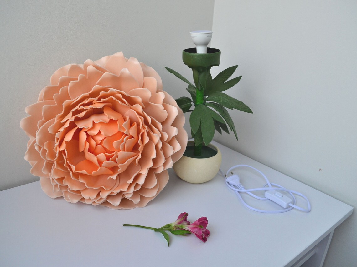 Peach Peony Flower Table Lamp Bedside Table Night Lamp Accent - Etsy