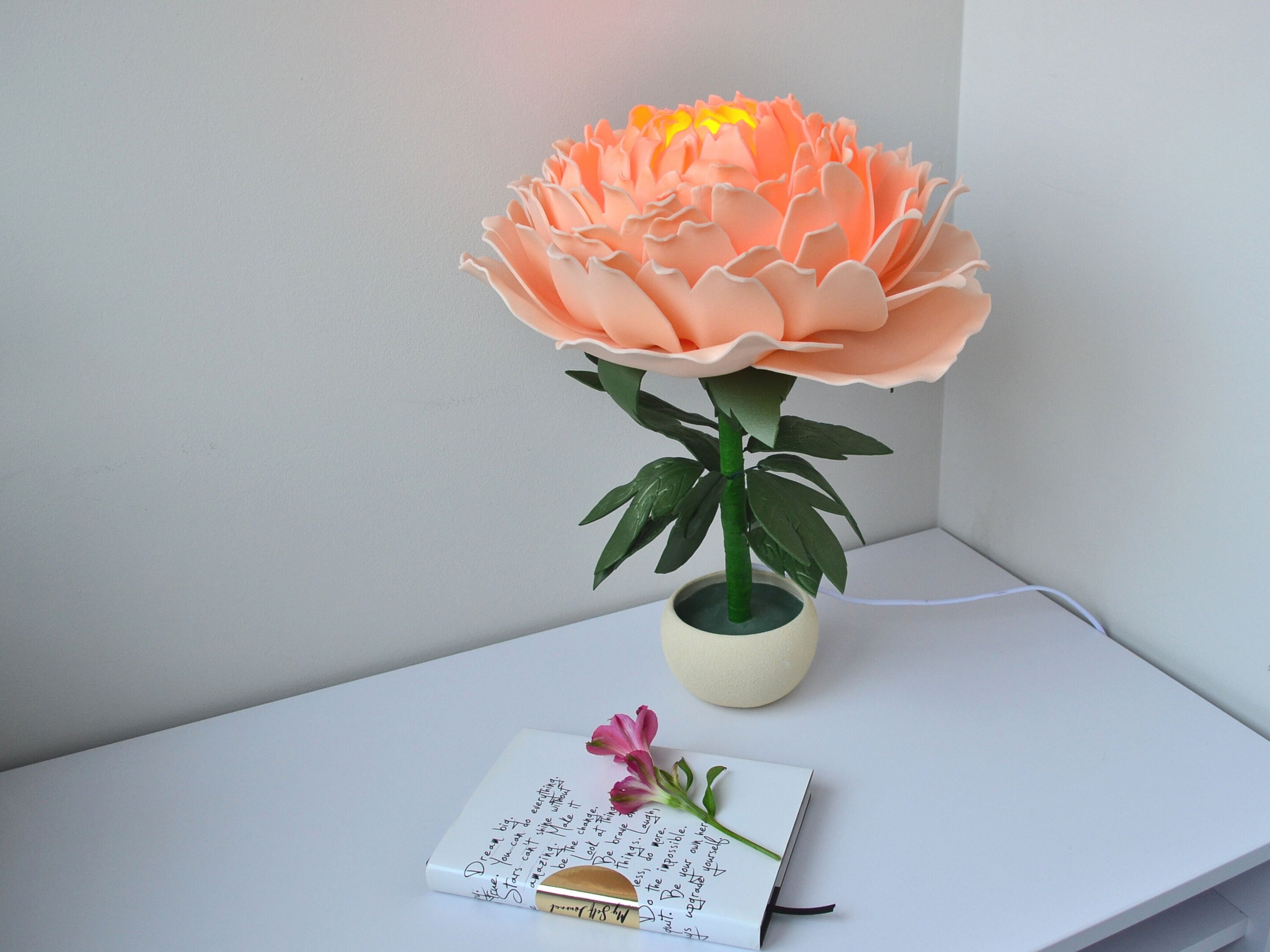 Peach Peony Flower Table Lamp, Bedside Table Night Lamp Accent Lamp ...