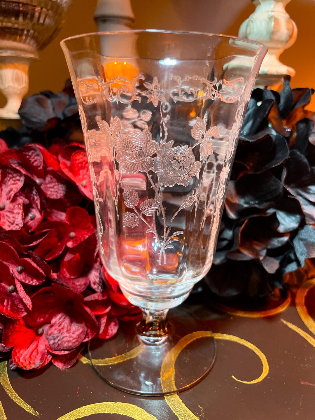Fostoria Midnight Rose | Iced Tea Crystal Glass - Etsy