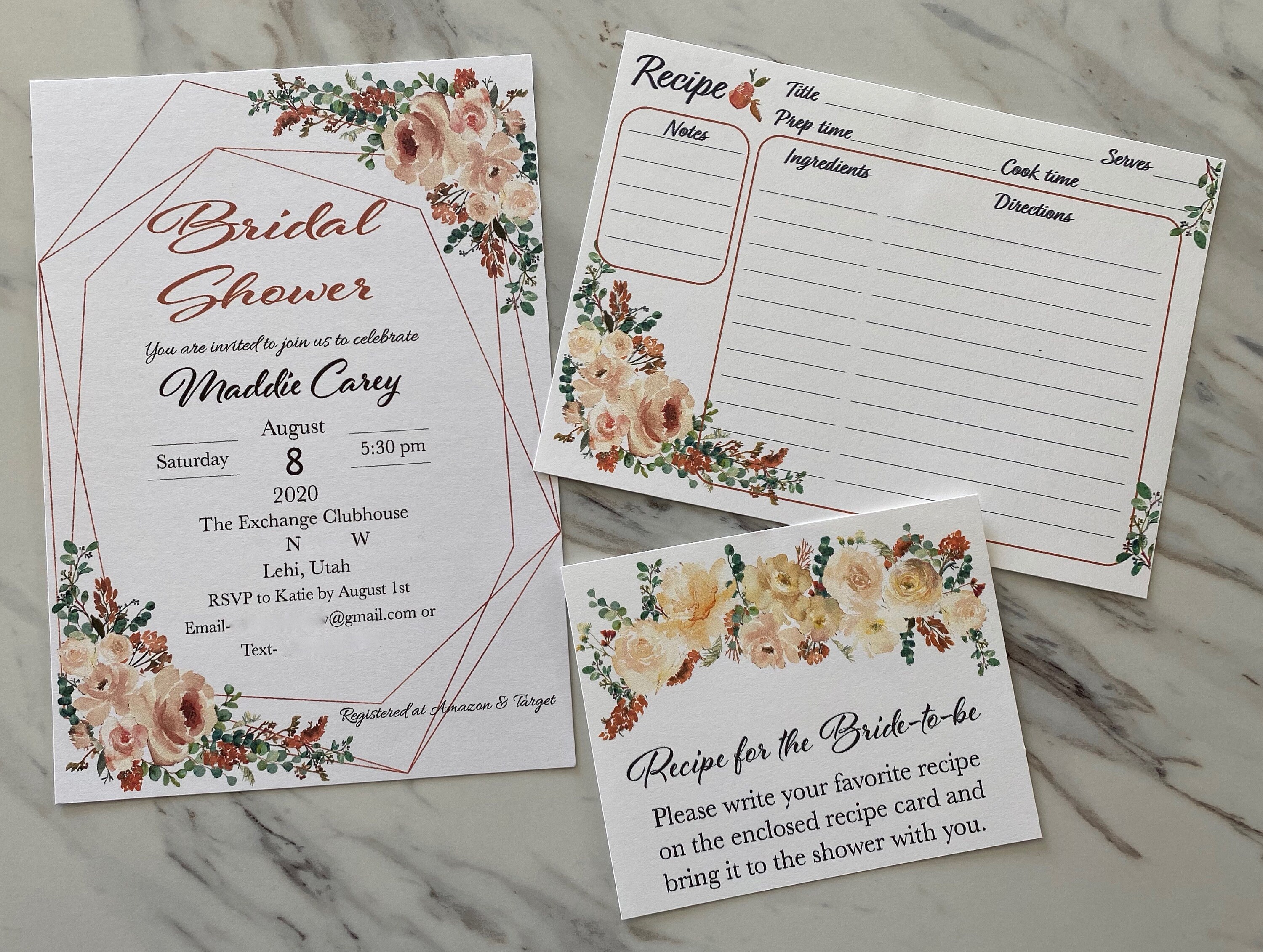 Bridal Shower Recipe Card Invitation Couples Shower Recipe - Etsy