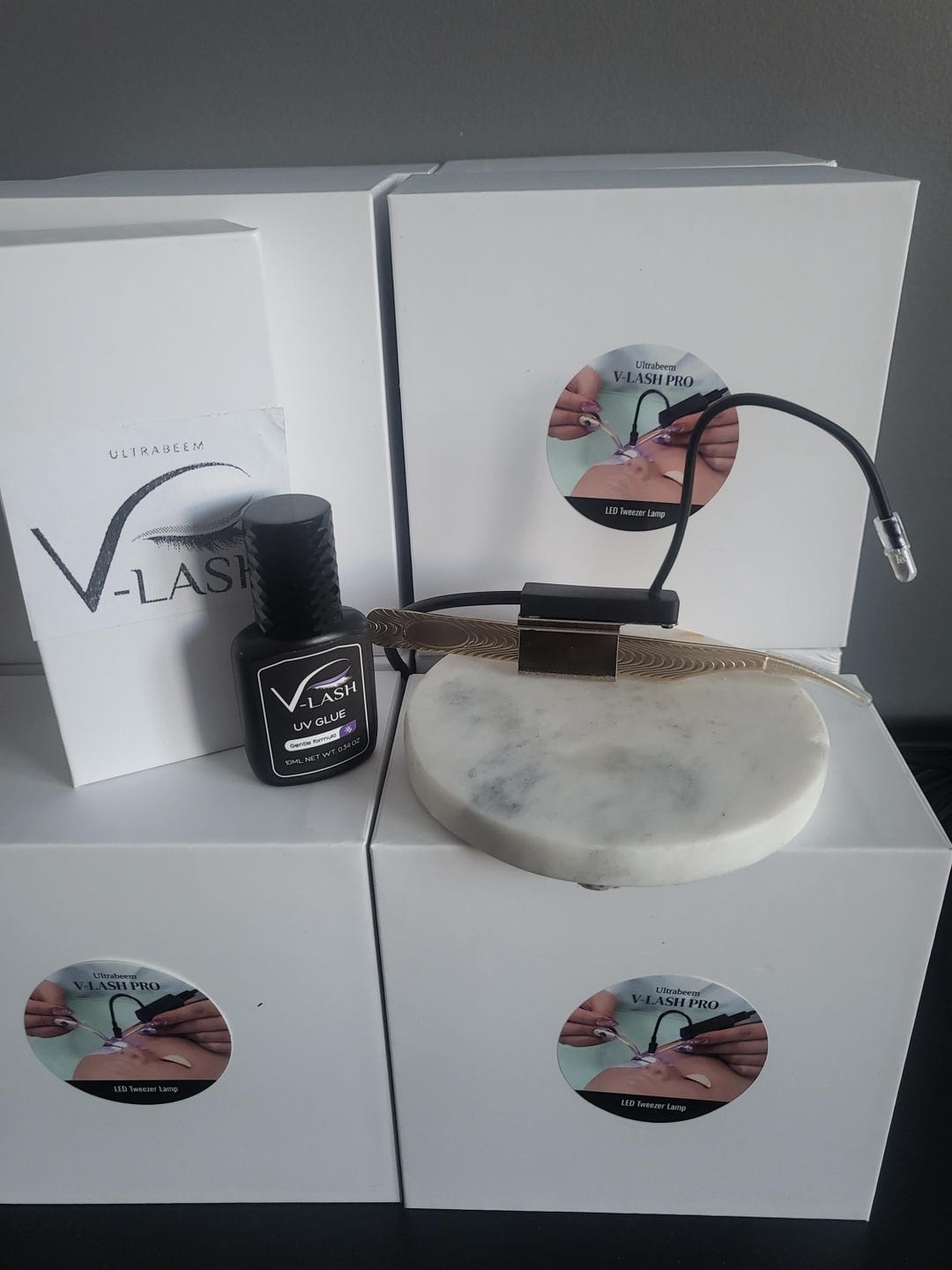 V-lash Deluxe Kit. UV Eyelash Extensions Led Tweezer Lamp, UV Lash Glue ...