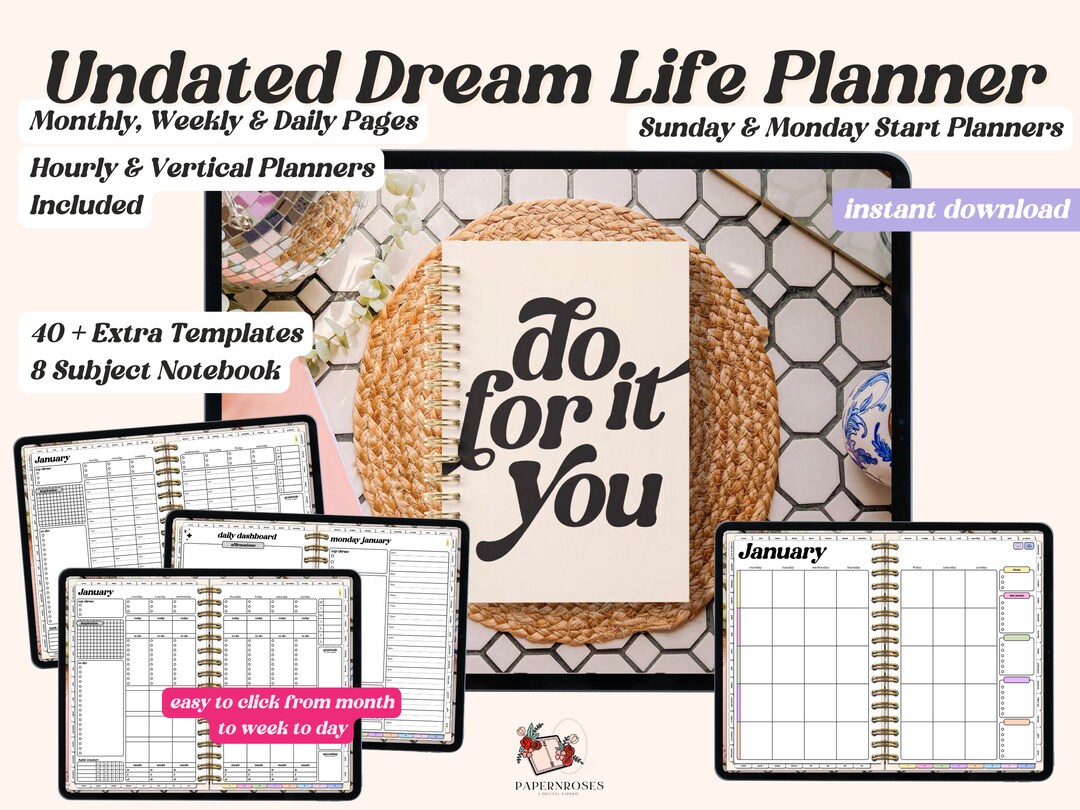 Undated Dream Life Planner Includes Both HOURLY & VERTICAL Planners ...