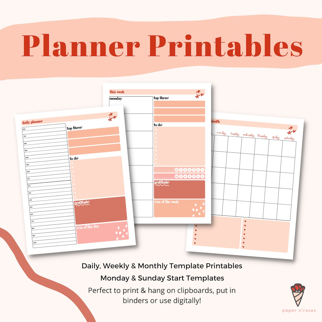 Daily, Weekly and Monthly Blank Printable Planner Templates ...