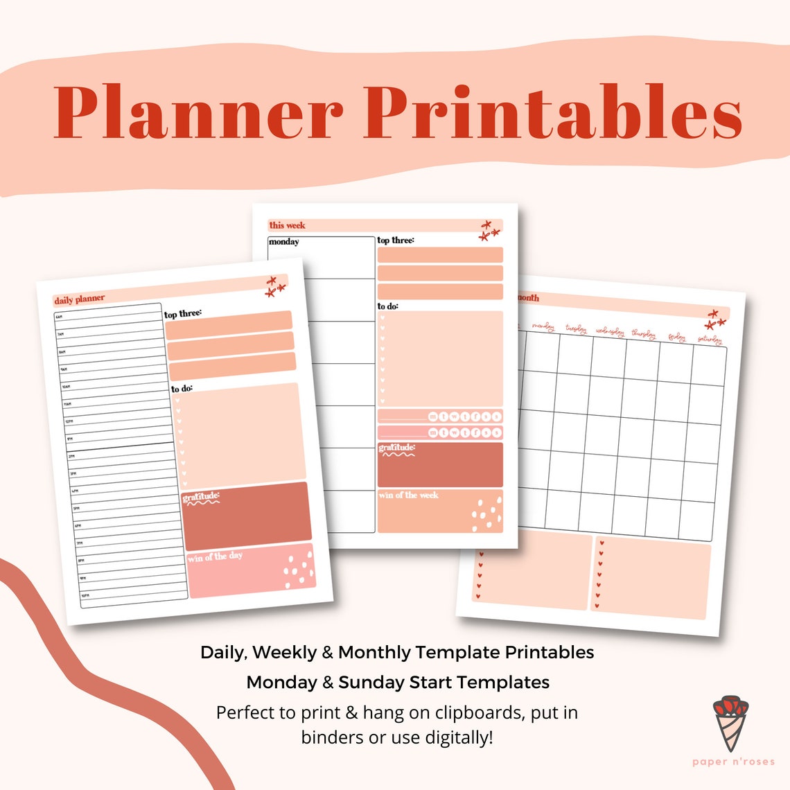 Daily, Weekly and Monthly Blank Printable Planner Templates ...