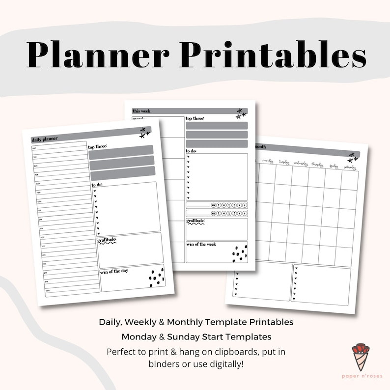 Daily Weekly and Monthly Blank Printable Planner Templates - Etsy