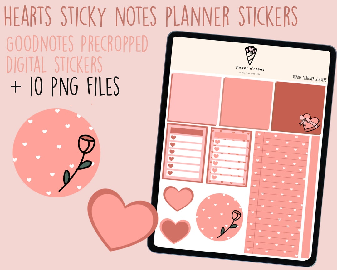 Goodnotes Hearts Sticky Notes Sticker Sheet Pre-cropped, Pink, Digital ...