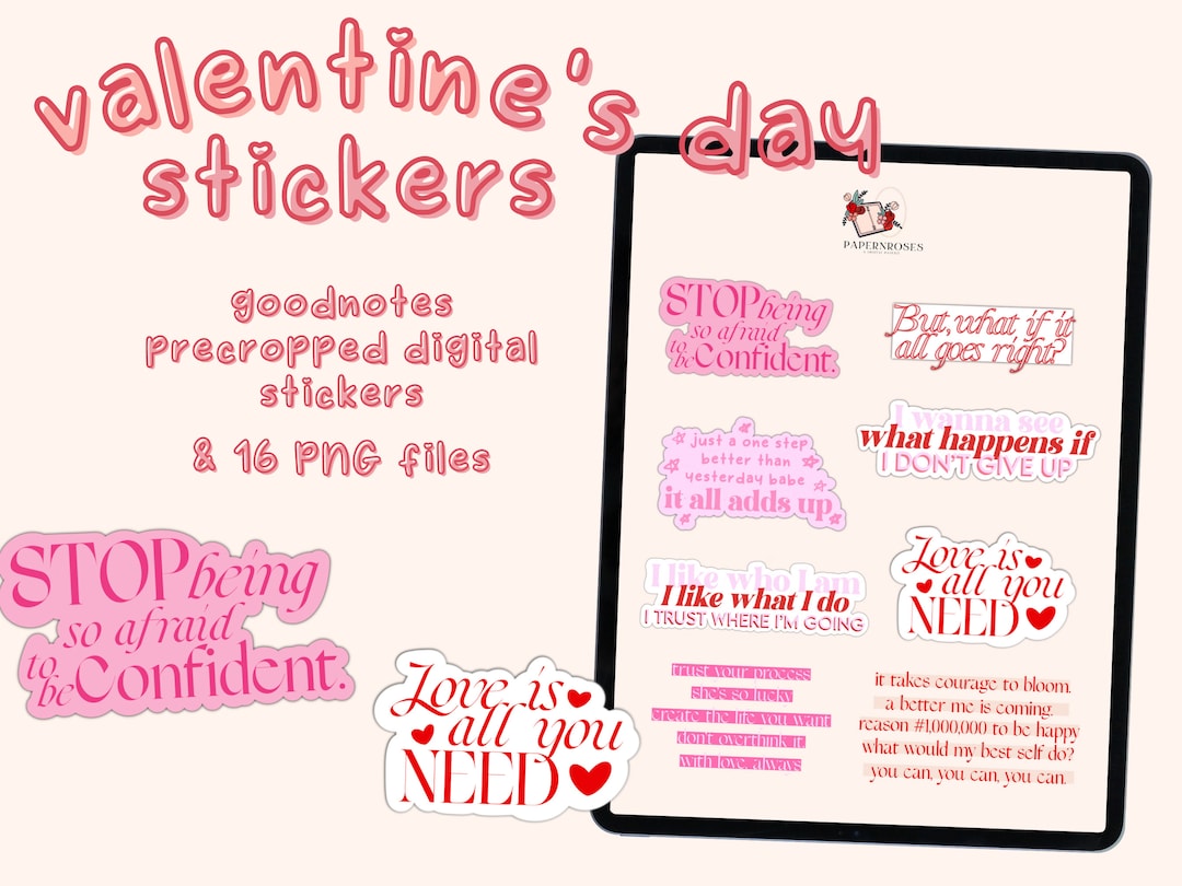 Valentine's Typography Doodles Digital Sticker Sheet Goodnotes Pre ...