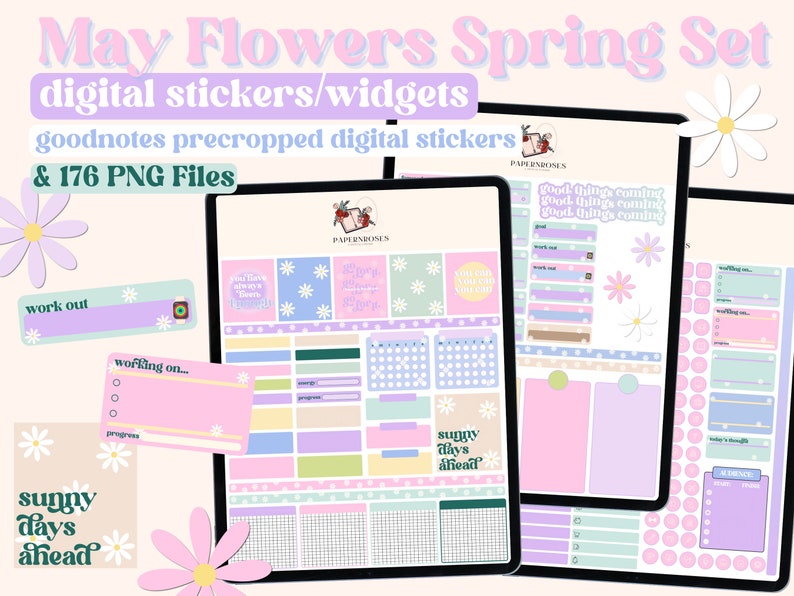 May Flowers Spring Monthly Digital Sticker Set Widgets - Etsy