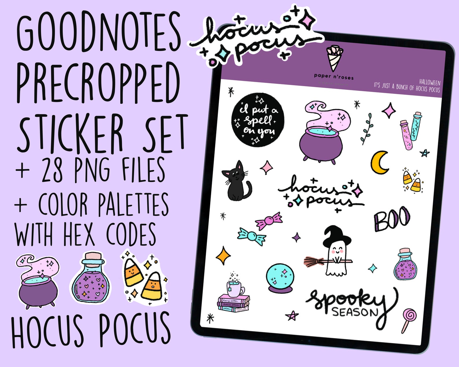 Goodnotes Halloween/fall Doodle Sticker Sheet Pre-cropped Hocus Pocus ...