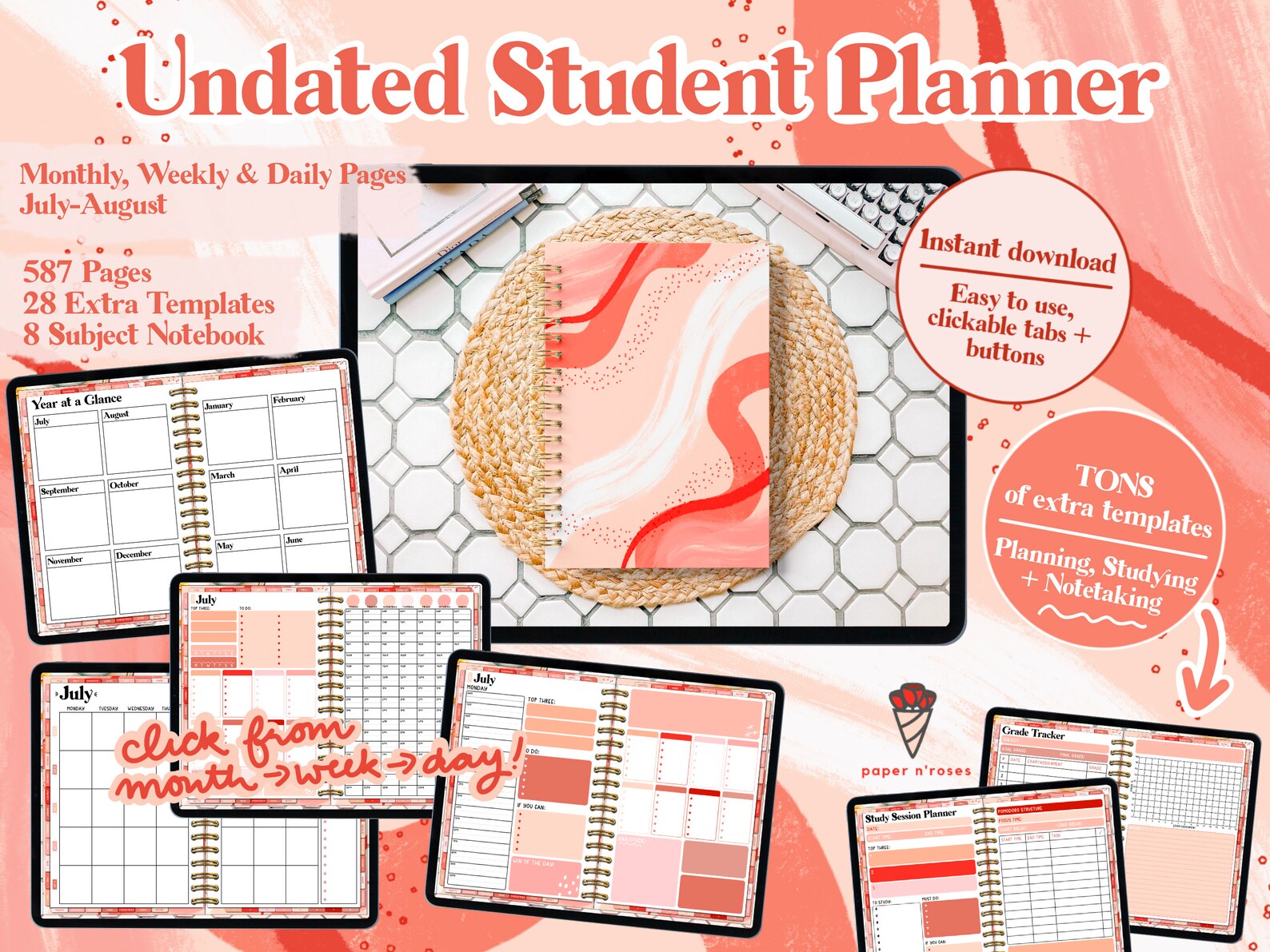 Papernroses UNDATED Ultimate Student Digital Planner | Etsy