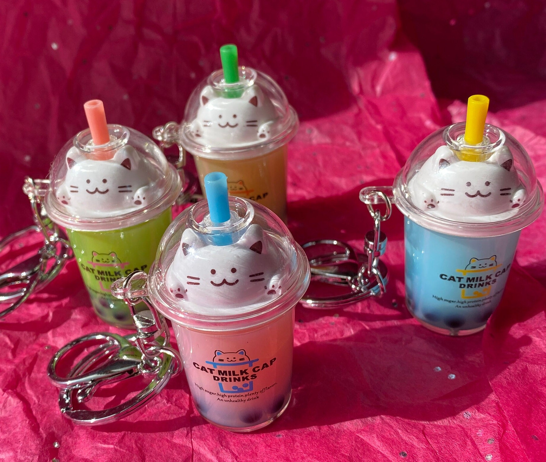 Kitty Cat Boba Bubble Milk Tea W/ Tapioca Pearls and Ice Cubes Moving ...