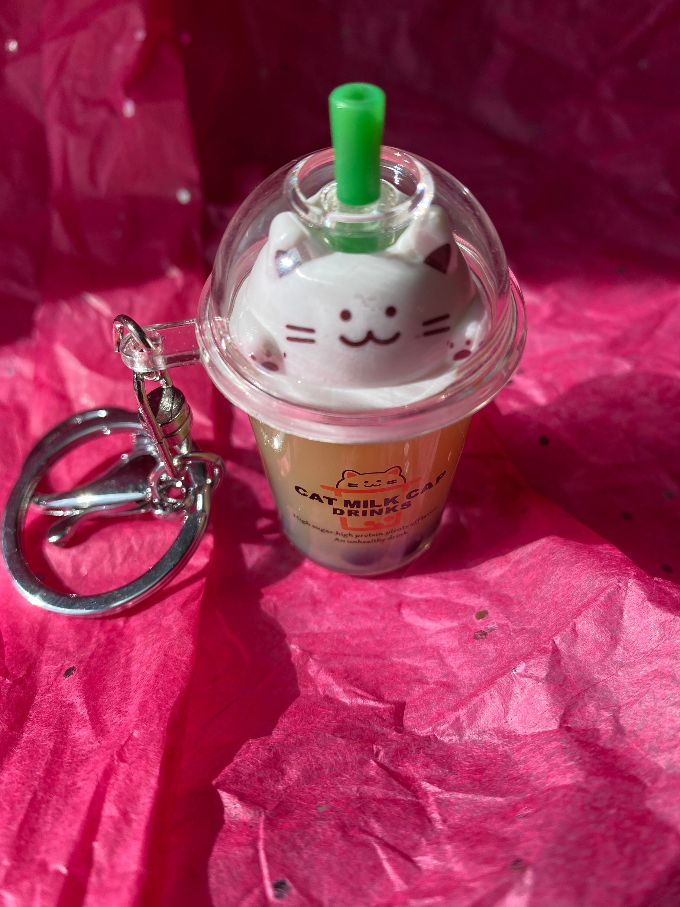 Kitty Cat Boba Bubble Milk Tea W/ Tapioca Pearls and Ice Cubes Moving ...