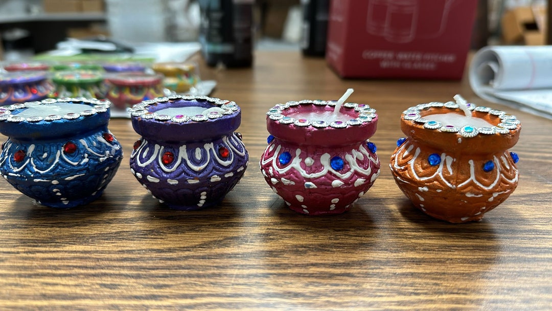 Pack of 12 Festive Matki Diyas Wax Diya Decorations Oil Lamp Diwali ...