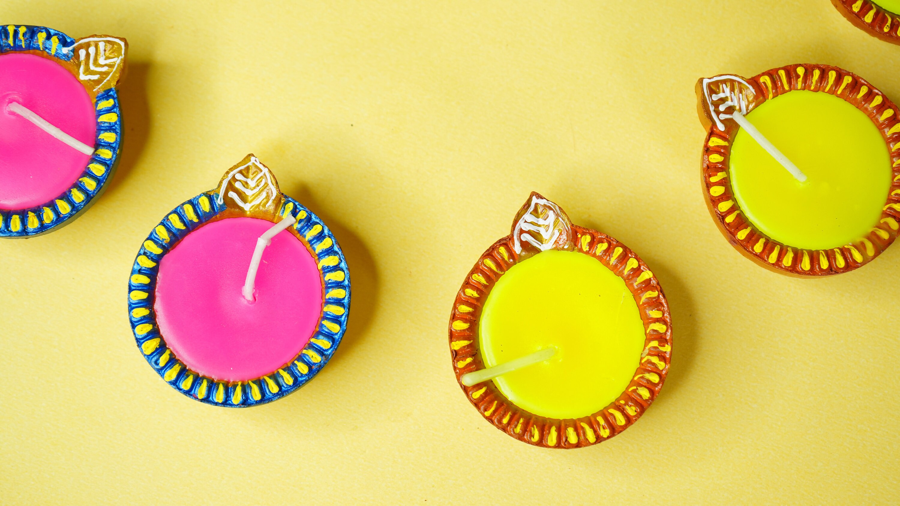 Pack of 24 Festive Colour Wax Diyas Decorations Lamp Diwali Lights Clay ...