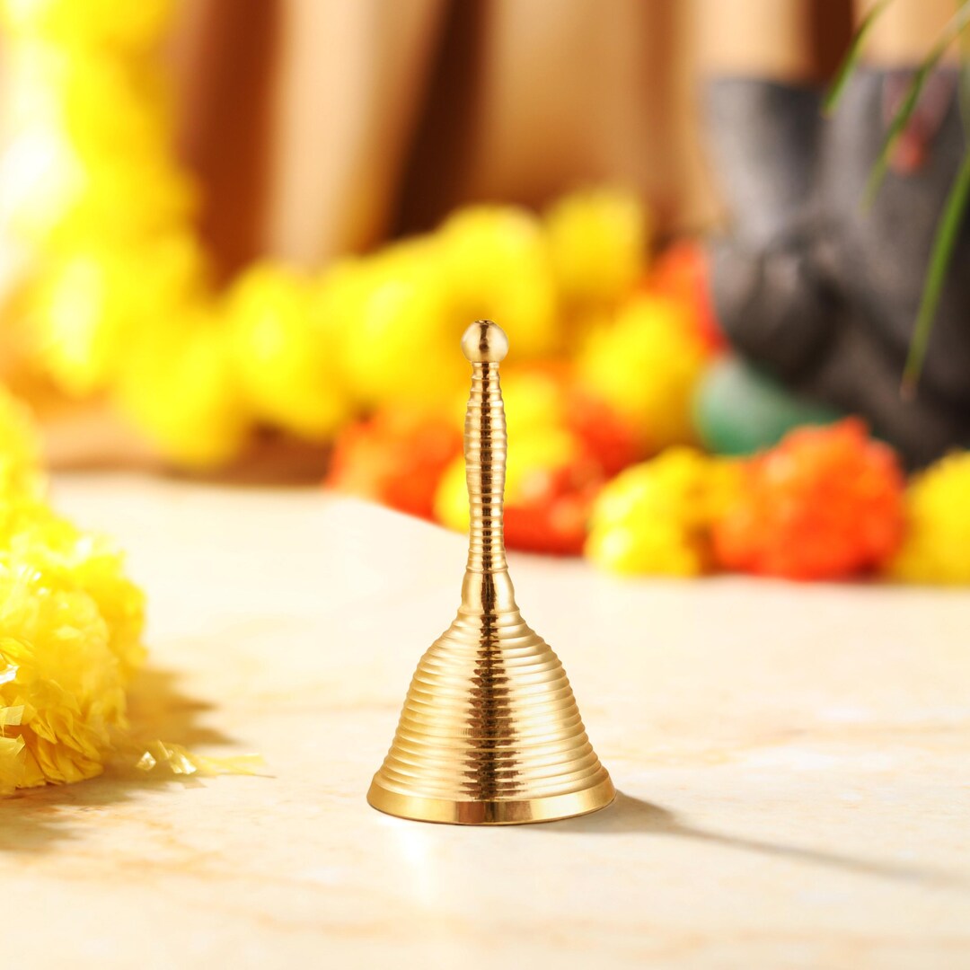 1 Pc Brass Puja Bells Indian Religious Diwali Festive Daily Pooja Home ...