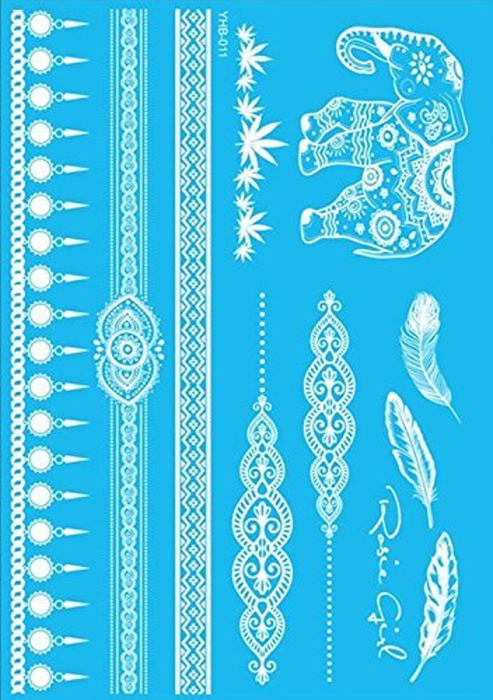 6 Sheets Women's White Henna Tattoo Sticker Temporary Lace Tattoos ...