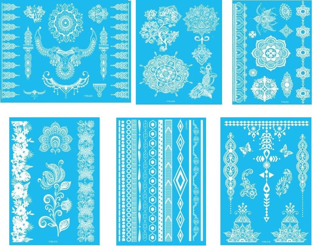 6 Sheet White Temporary Tattoos & Boho Designs Temporary Jewelry Tattoo ...