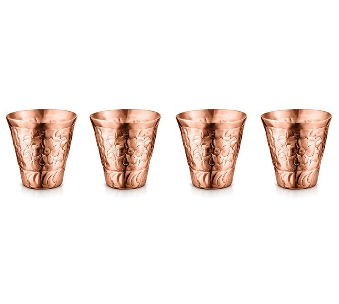 Handcrafted 4 Pcs Engraved Shot Glass 100% Pure Copper Gift Set Boxed ...