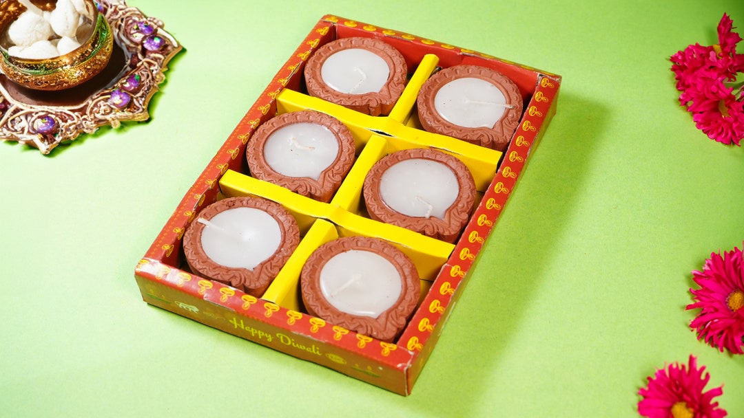 Pack of 24 Festive Wax Diyas Decorations Lamp Diwali Lights Clay Diyas ...