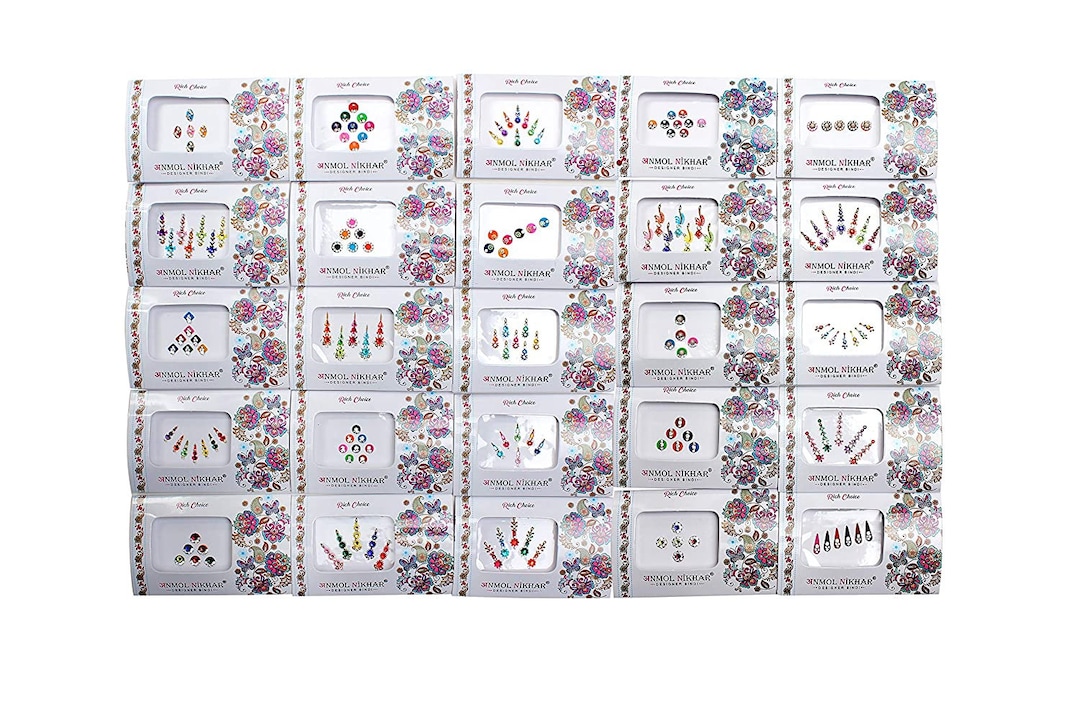 Pack of 25 Assorted Bindi Multiple Sizes Multiple Designs Bollywood ...