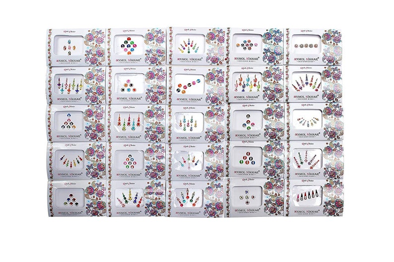 Pack of 25 Assorted Bindi Multiple Sizes Multiple Designs Bollywood ...