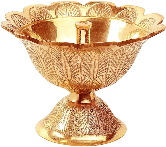 Handmade Brass Indian Puja Oil Lamp Golden Diya Lamp Engraved - Etsy