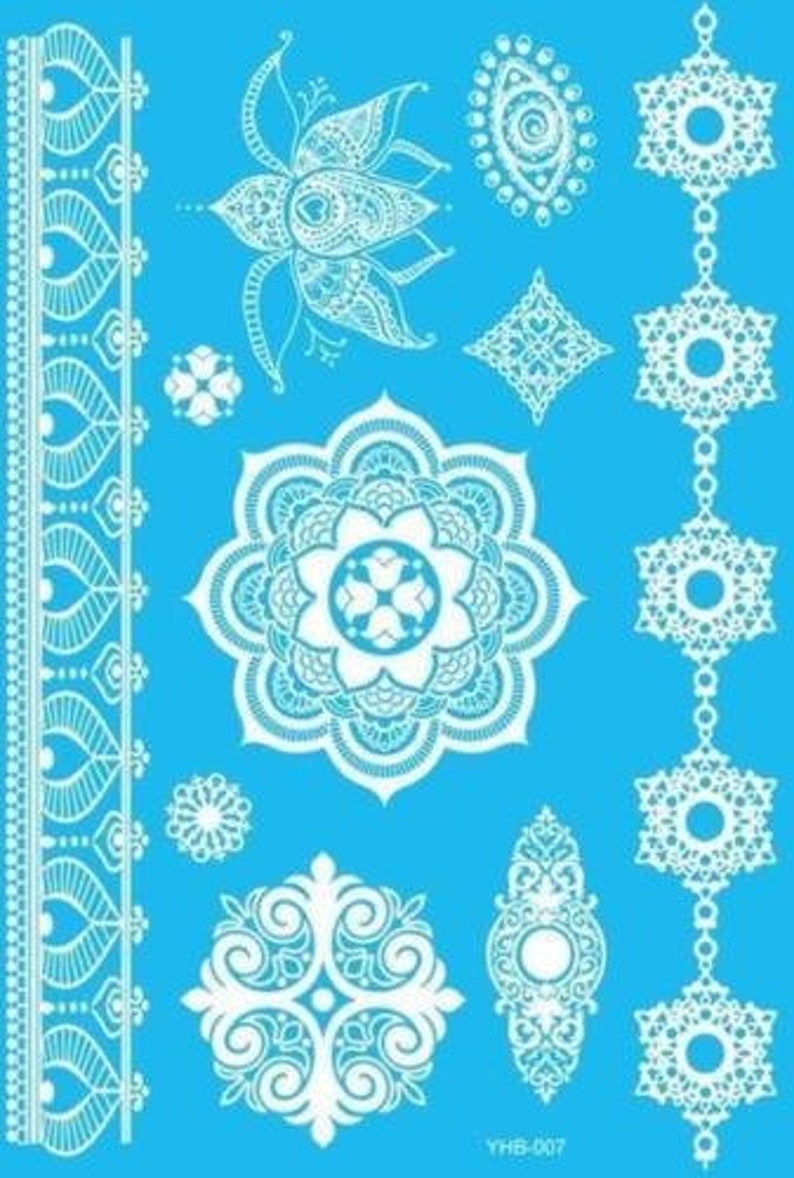 6 Sheet White Temporary Tattoos & Boho Designs Temporary Jewelry Tattoo ...