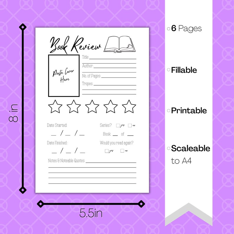 Printable, Fillable Reading Tracker / Book Journal Rating and Review ...