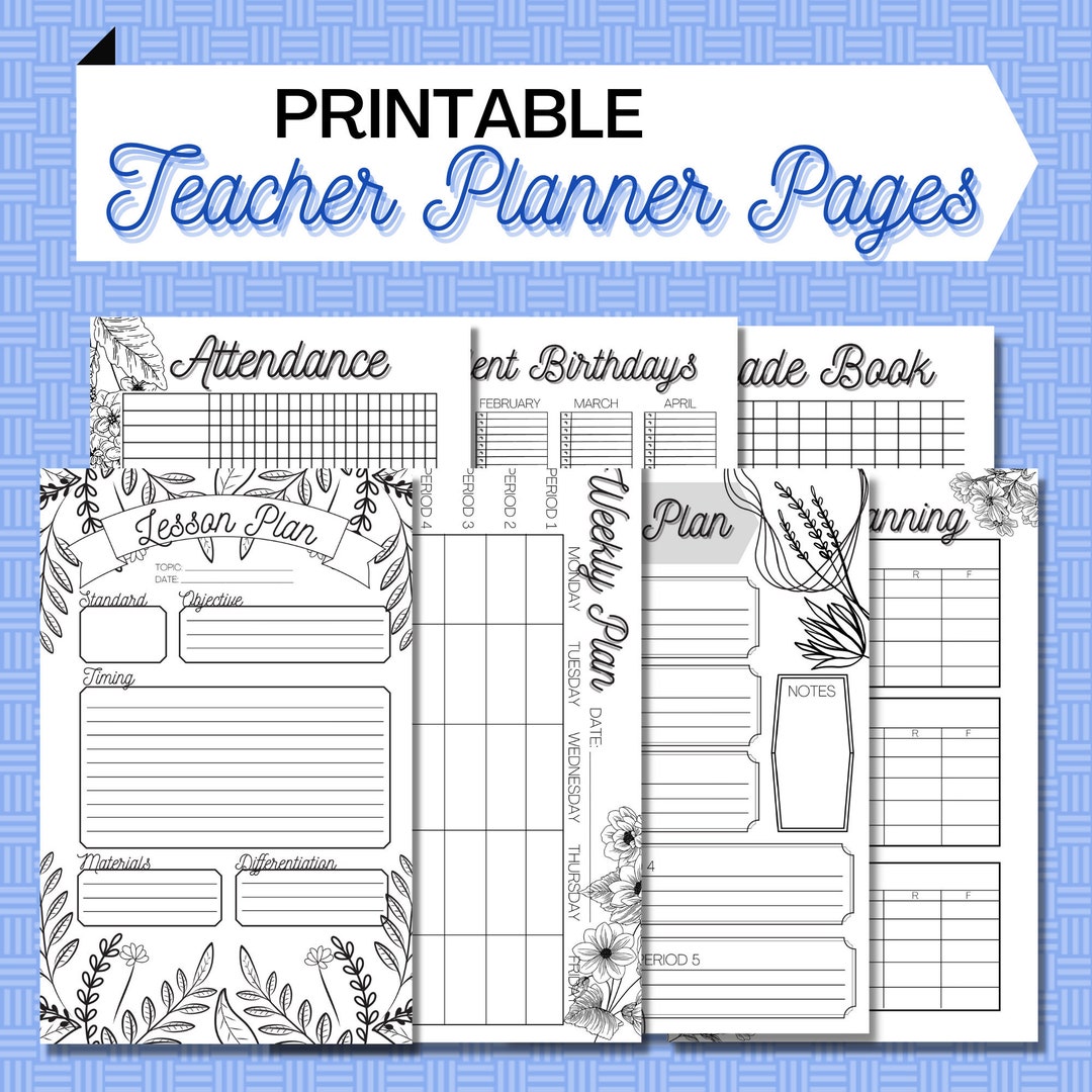 Printable, Fillable Teacher Planner Pages Set / Bundle Digital Download ...
