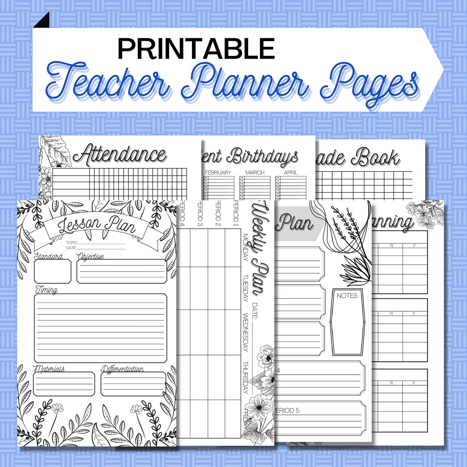 Printable, Fillable Teacher Planner Pages Set / Bundle Digital Download ...