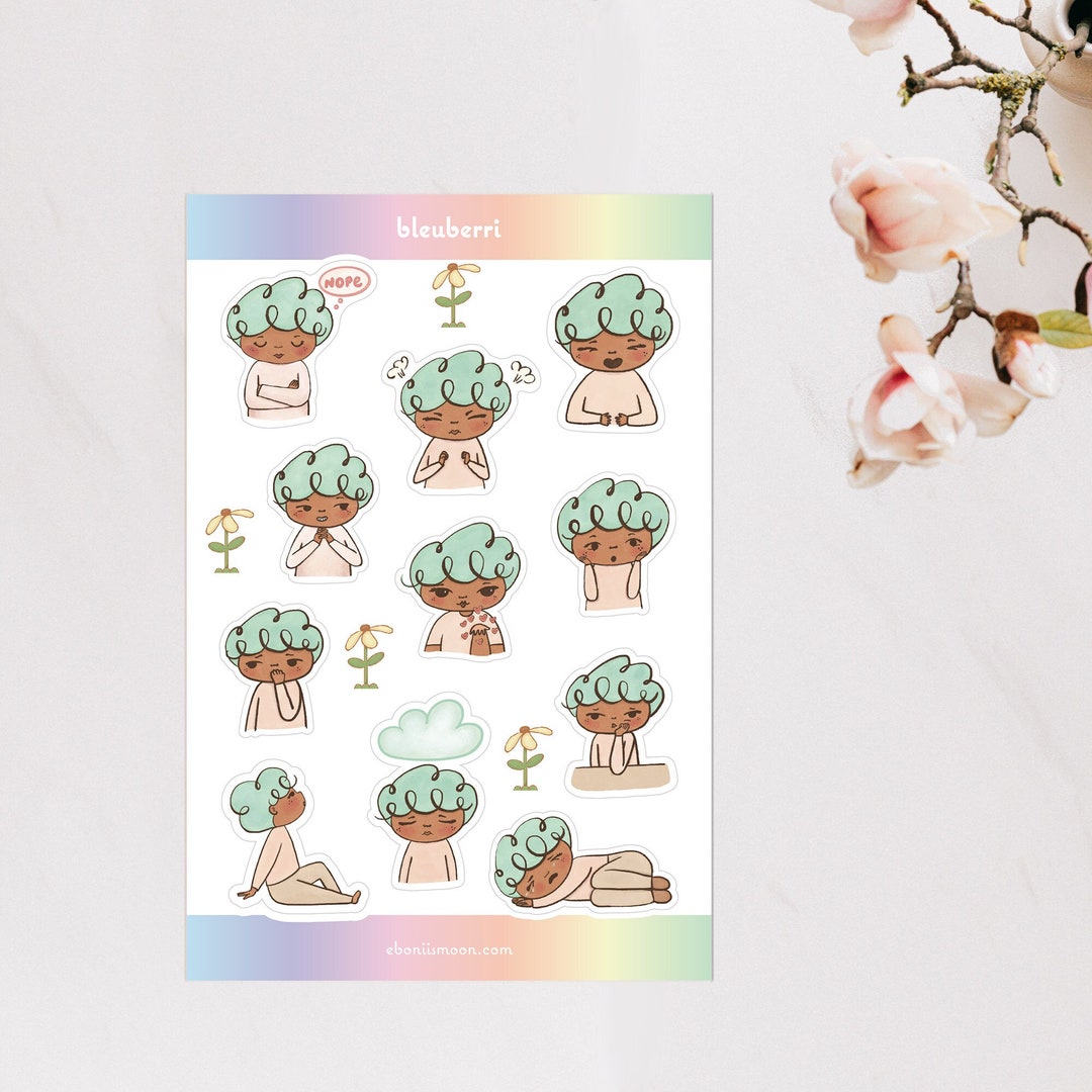 Bleuberri: Moody Bleus Stickers, Kawaii Mood Stickers, Cute Mood Stickers - Etsy