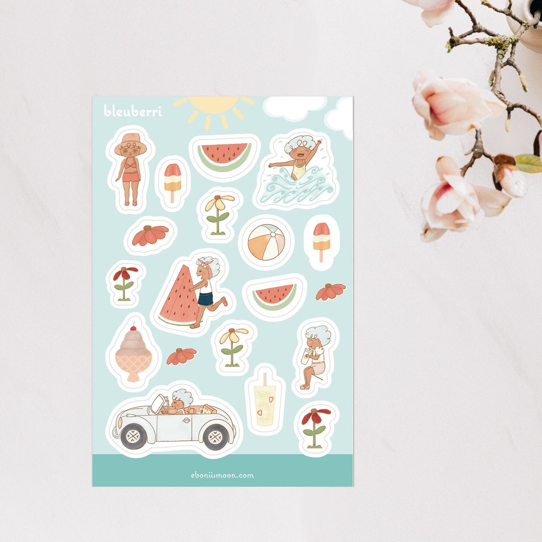Bleuberri Summer Fun Stickers, Kawaii Summer Stickers, Cute Summer ...