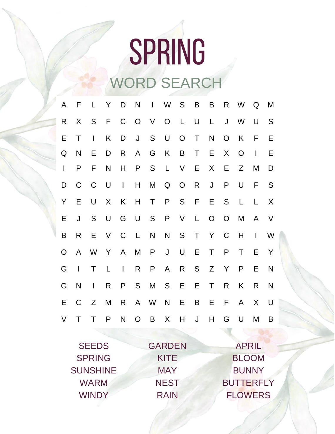 Spring Word Search Printable for Kids | Spring Activity Worksheet ...