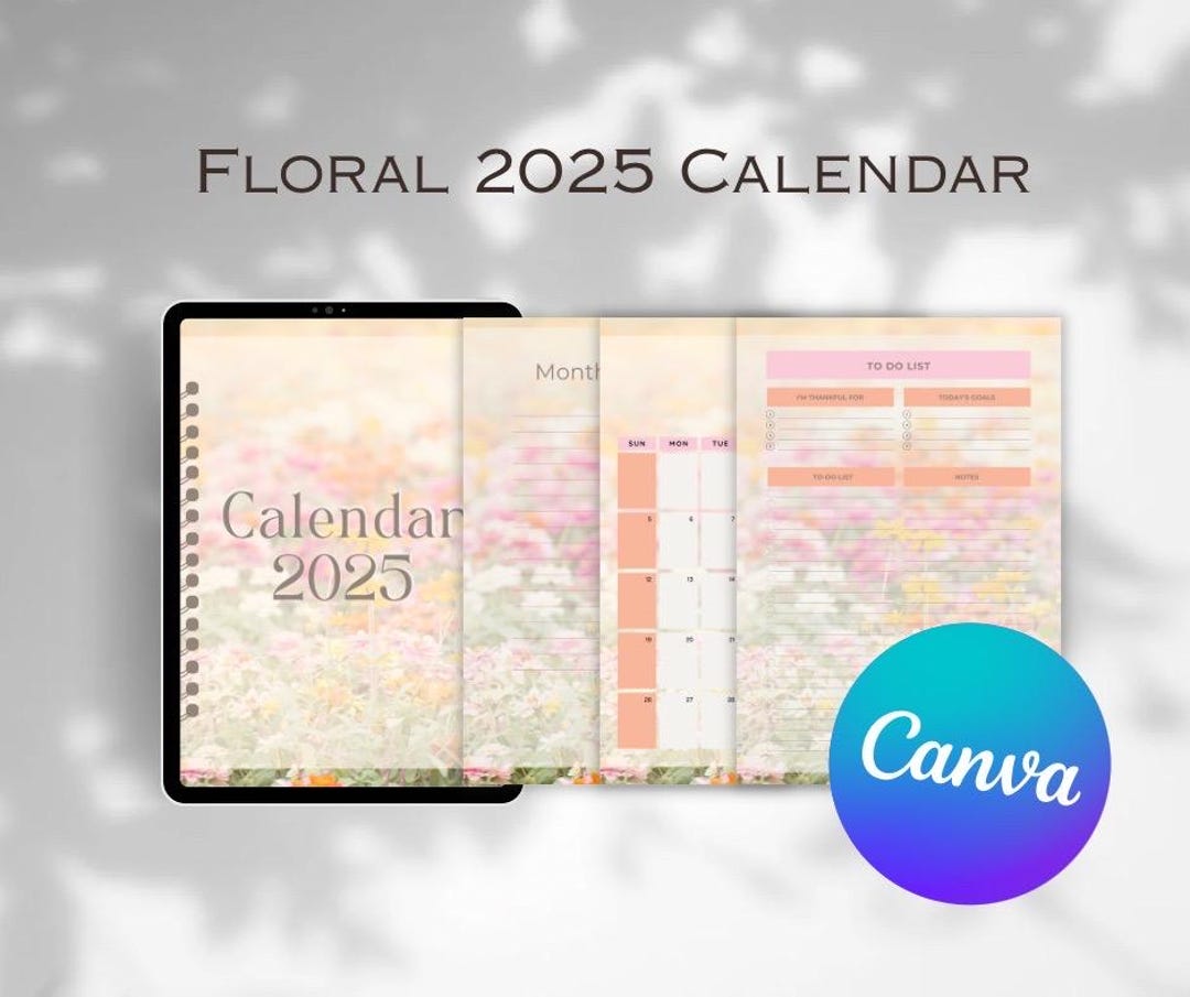 Editable Floral Calendar 2025 | Simple Calendar | Monthly Planner ...
