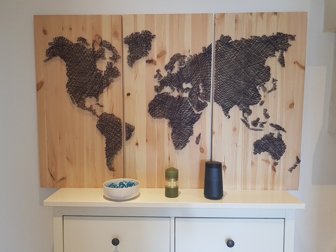 World Map : String and Nails Art - Etsy