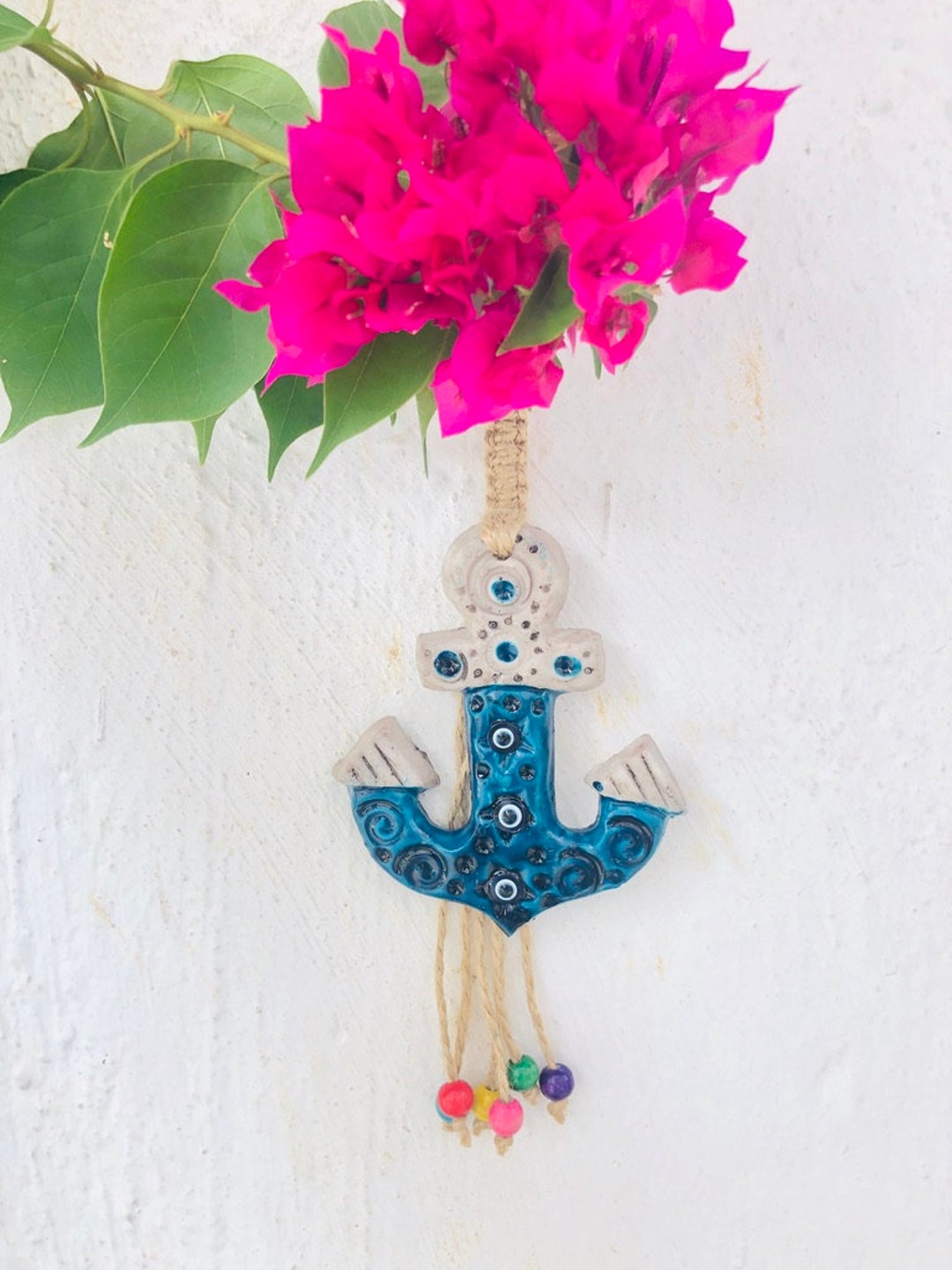Ceramic Anchor Wall Hanging: Nautical Garden Decor With Nazar Stone - Etsy
