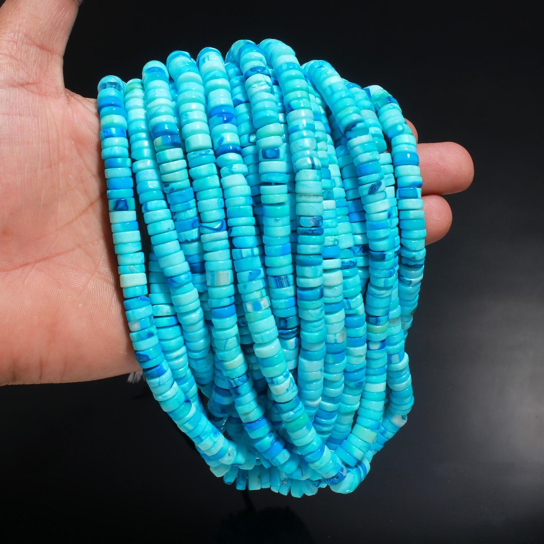 Peru Opal Tire, Blue Opal Smooth Heishi Tire Shape Beads, Peruvian Opal ...