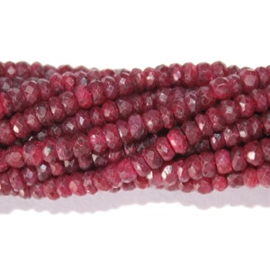 AAA+ Ruby Corundum Faceted Rondelle Gemstone Beads,13 Inches, 3-5 Mm, Top Quality Ruby Faceted ...