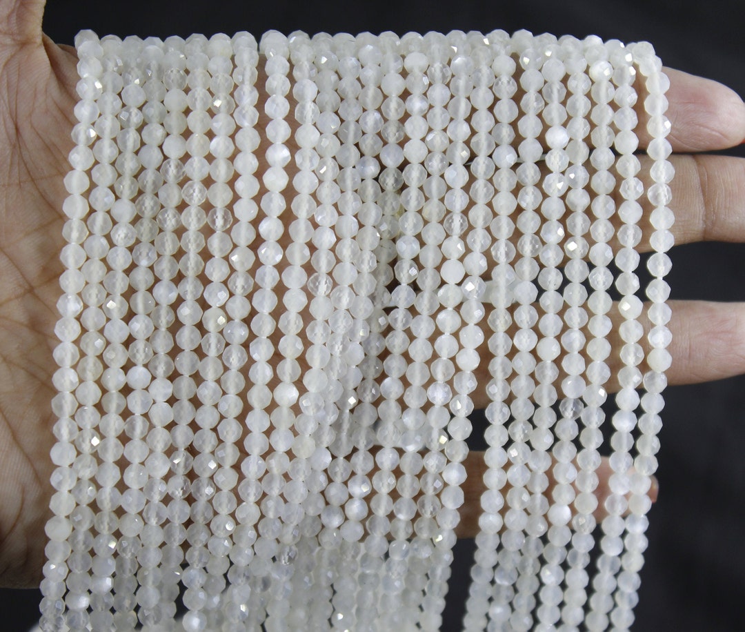 White Moonstone Faceted Round Beads, Natural Moonstone Round Beads, 3-3 ...