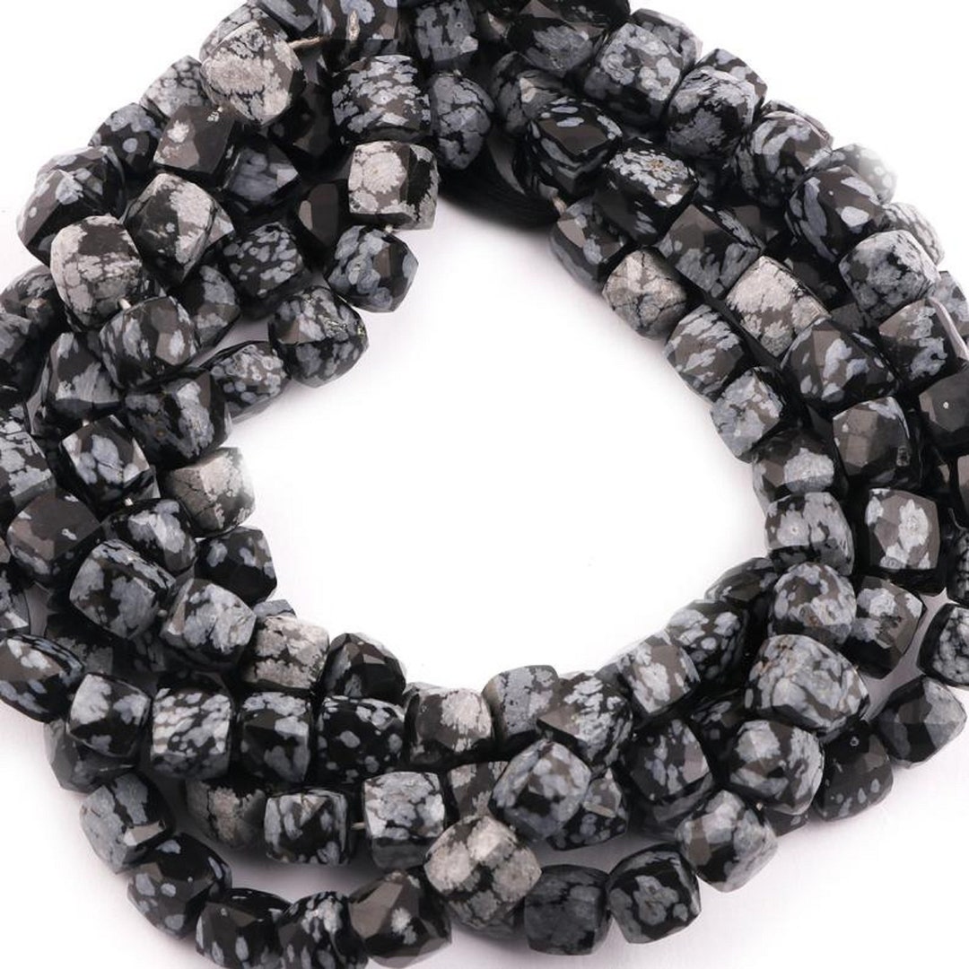 Aaa+natural Snowflake Obsidian 3D Cube Box Briolettes Beads, Snowflake ...