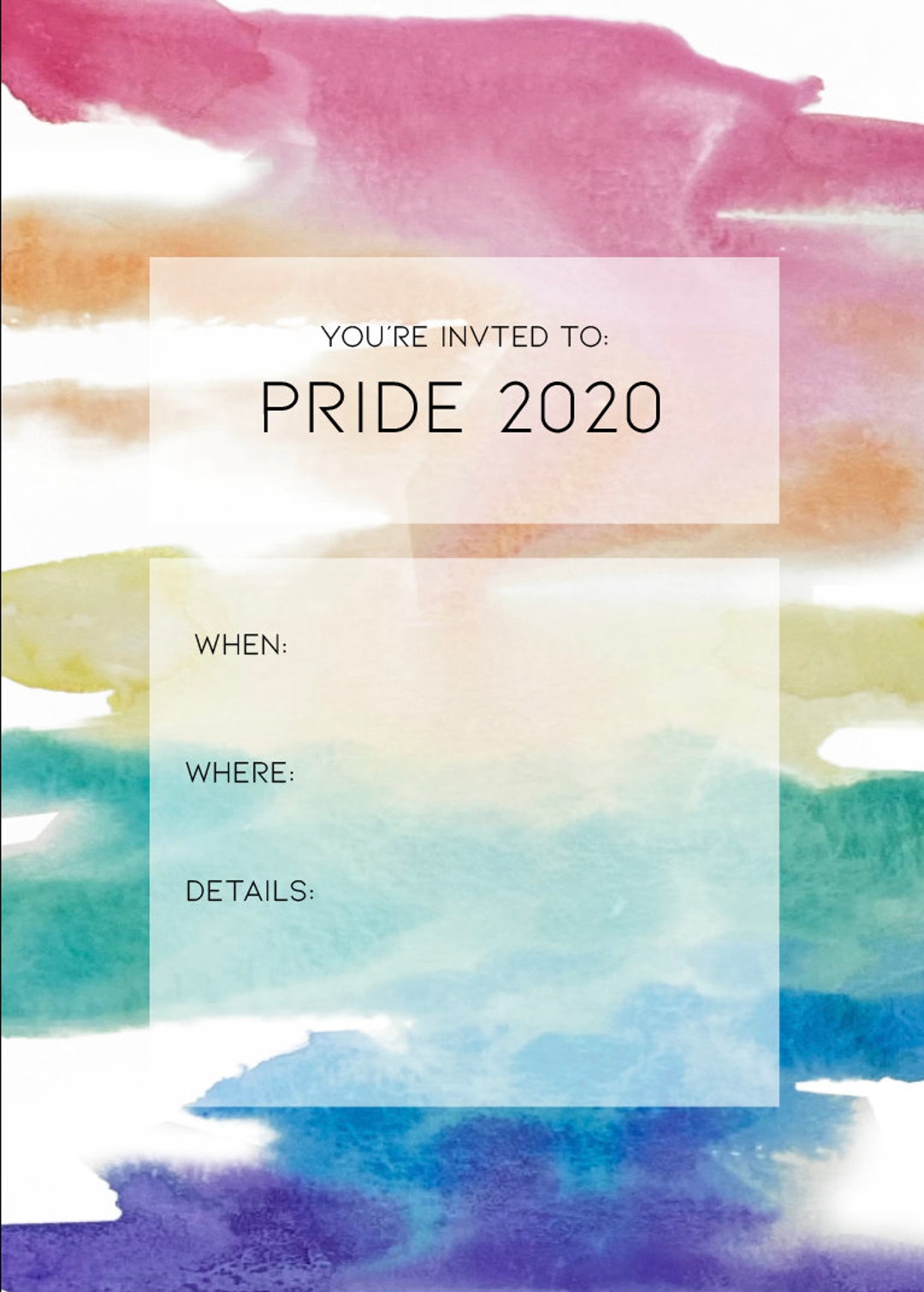 Pride 2020 Invitation Template- Printable - Etsy