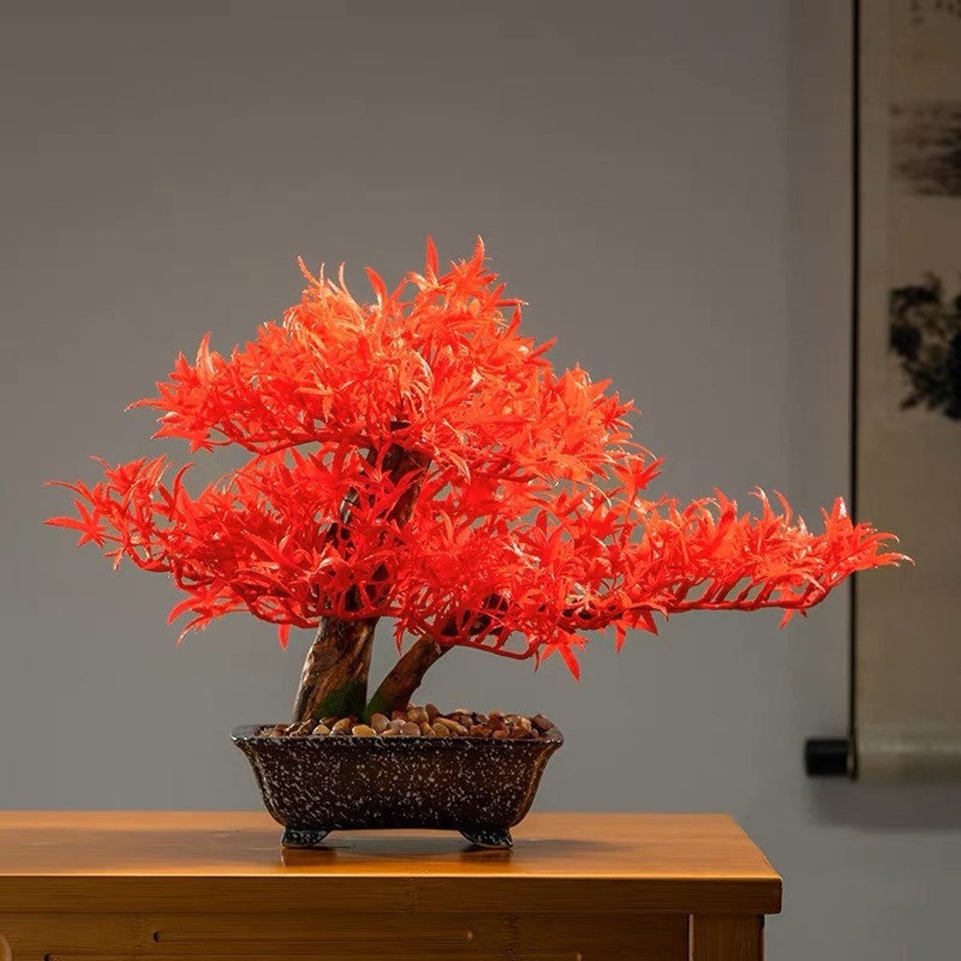 VICKY YAO Design Aesthetic Handmade Artificial Red Maple Leaf Bonsai ...