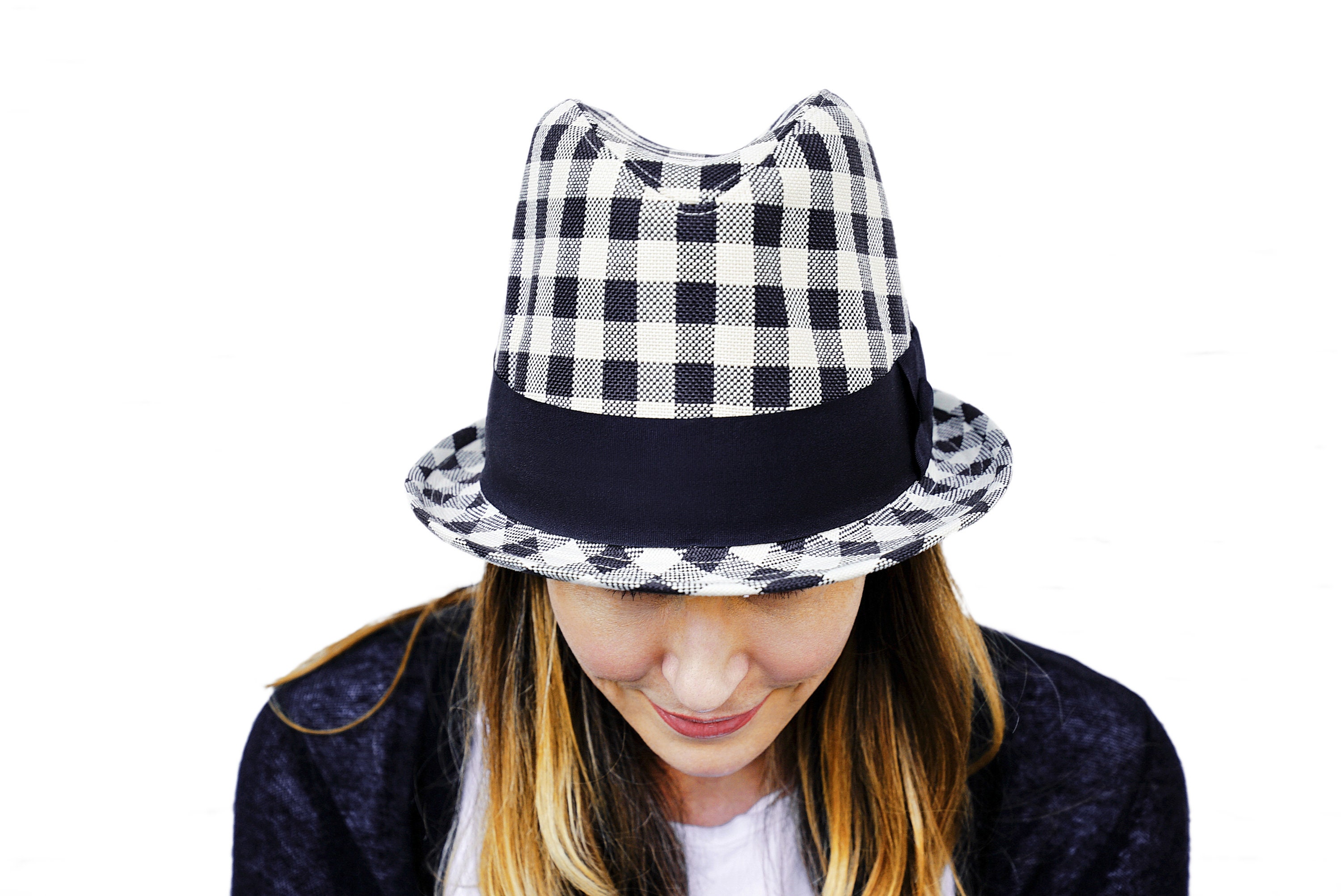 Checkers Fedora Top Hat Style Black and White Checkered Women's Unisex ...