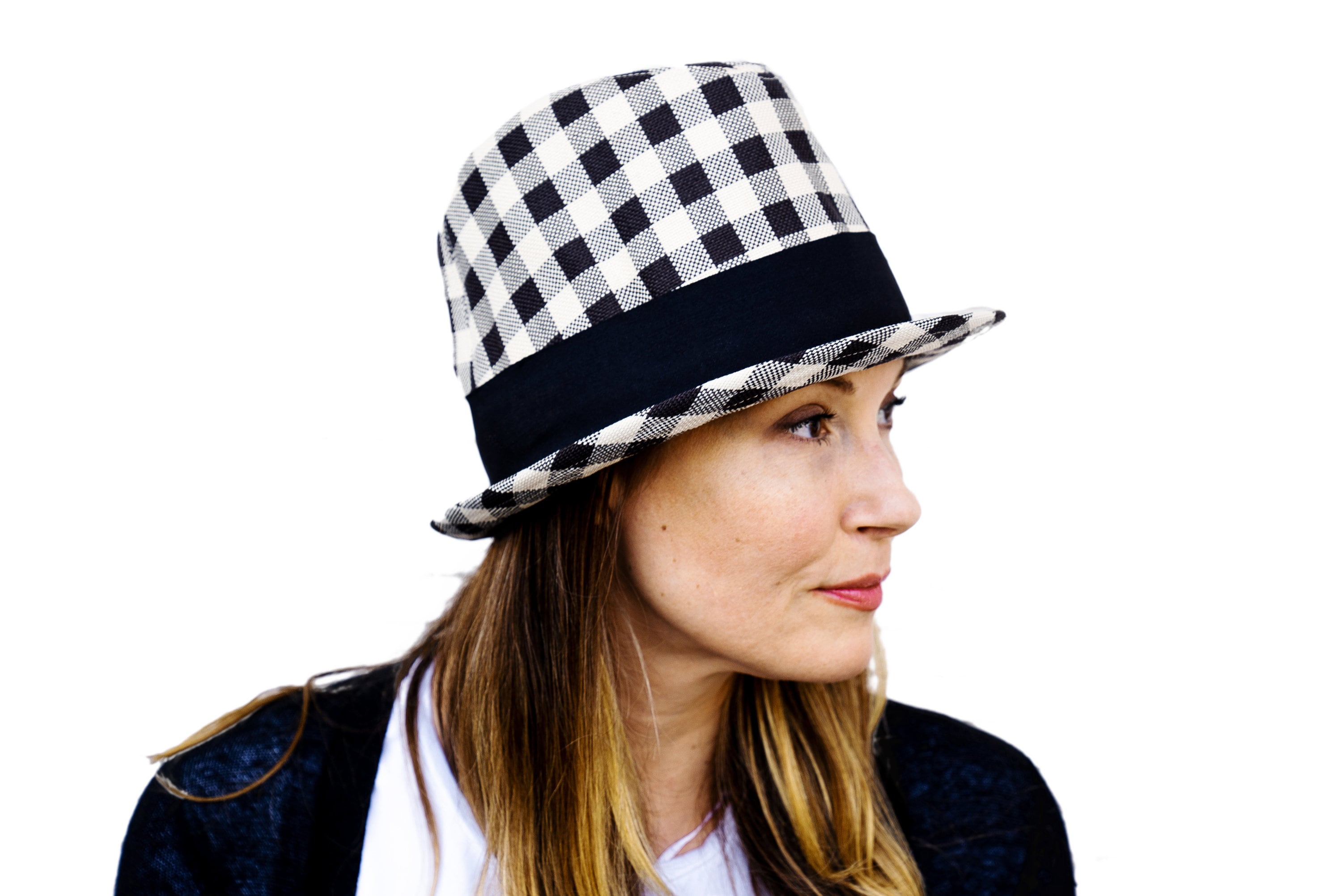 Checkers Fedora Top Hat Style Black and White Checkered Women's Unisex ...