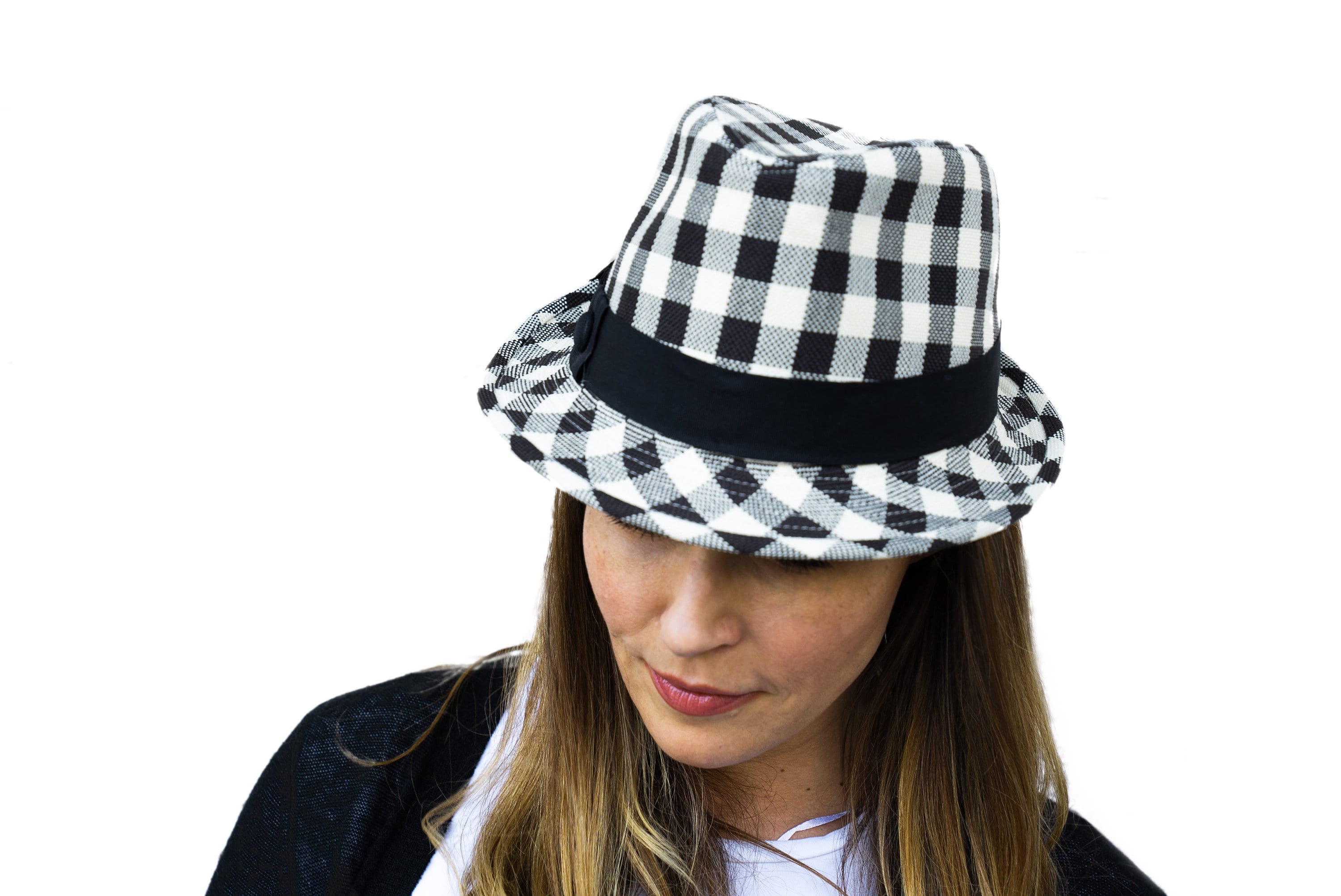 Checkers Fedora Camel Dick Tracy Style Black and White Checkered Unisex ...